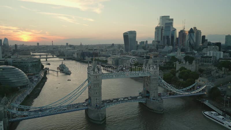 Aerial View of the Tower Bridge Over the River Thames at a Soft Sunset ...