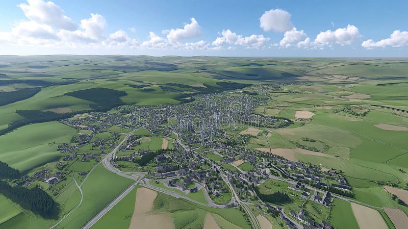 Aerial View of Town Development, Rural Landscape, Sunny Day, Planning ...