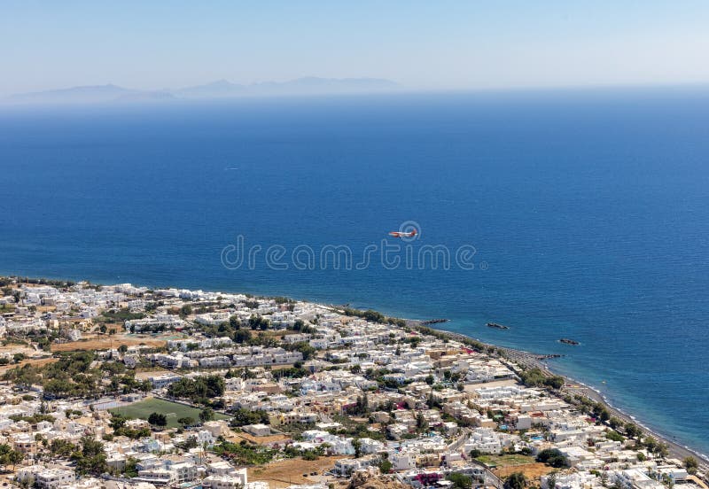 Aerial View of the Town of Kamari, Santorini, Stock Photo - Image of ...