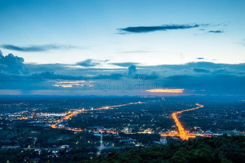 Aerial View of Town at Night Stock Image - Image of town, lamp: 80390501