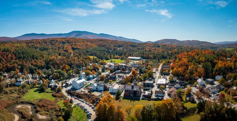 Aerial View of the Town of Stowe in the Fall Stock Photo - Image of ...
