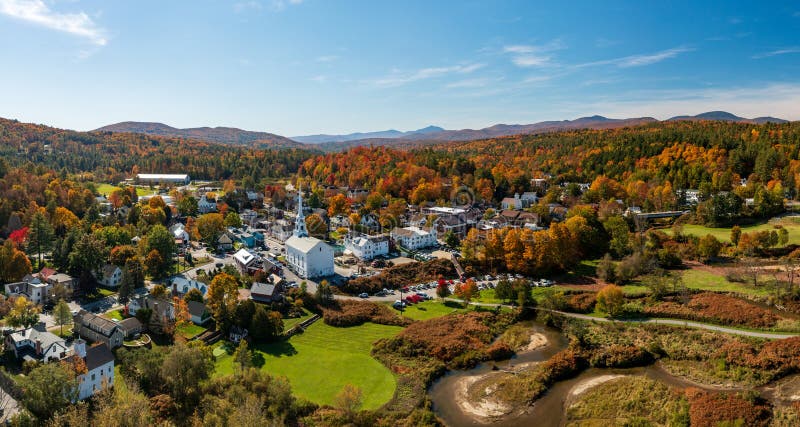 Aerial View of the Town of Stowe in the Fall Stock Photo - Image of ...