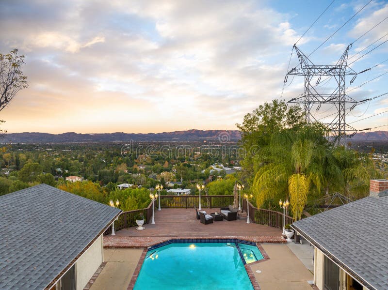 Aerial View of Town at Sunset in Encino, CA Stock Image - Image of ...