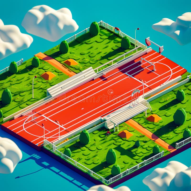 Aerial View of Track and Field in Blue Sky with White Clouds. AI Stock ...