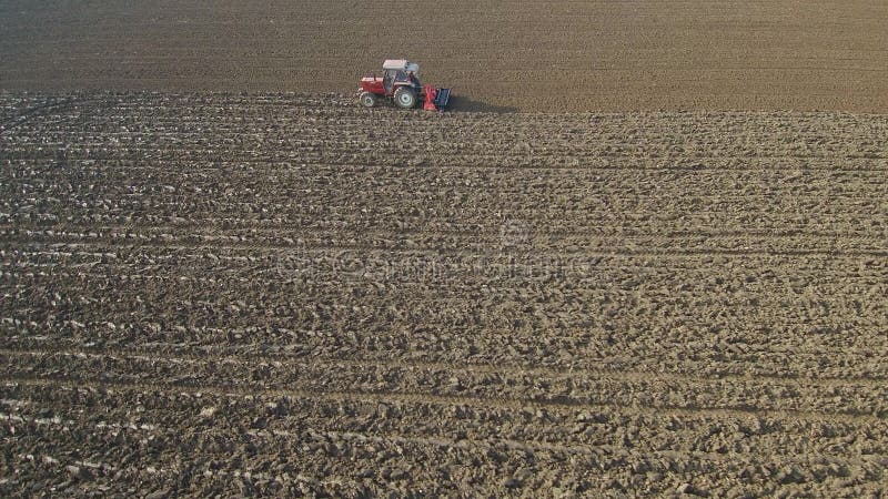 Aerial View of Tractor Cultivating Land Stock Video - Video of harvest ...