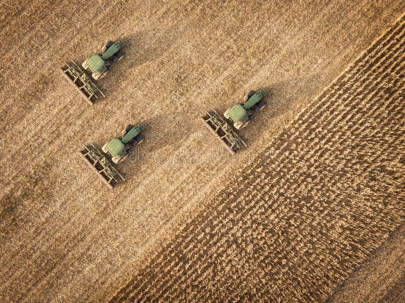 Aerial View of the Tractor in the Field, Agricultural Field Work ...