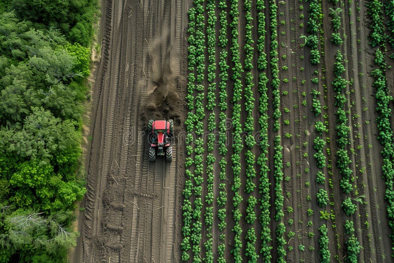 Aerial View of Tractor Plowing Field Stock Illustration - Illustration ...