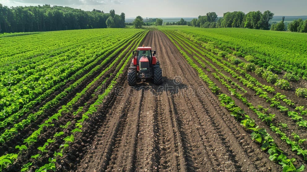 An Aerial View of a Tractor Tilling a Field in the Spring. Spring Field ...