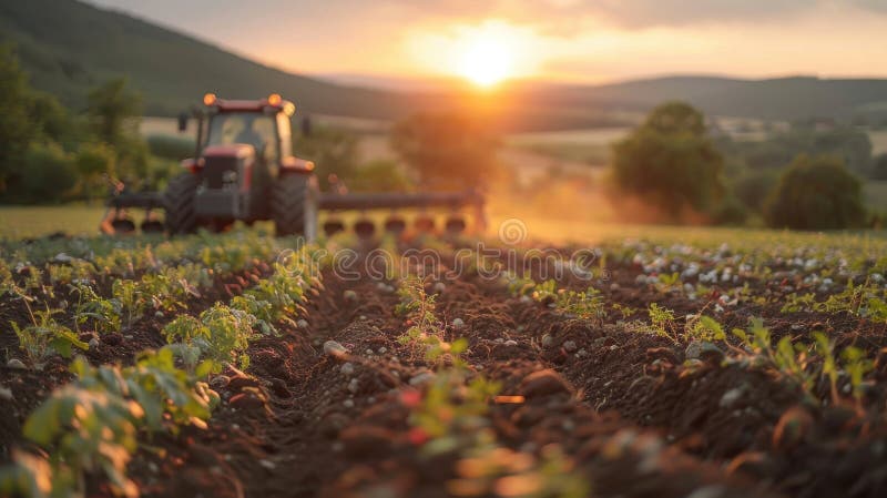 An Aerial View of a Tractor Tilling a Field in the Spring. Spring Field ...