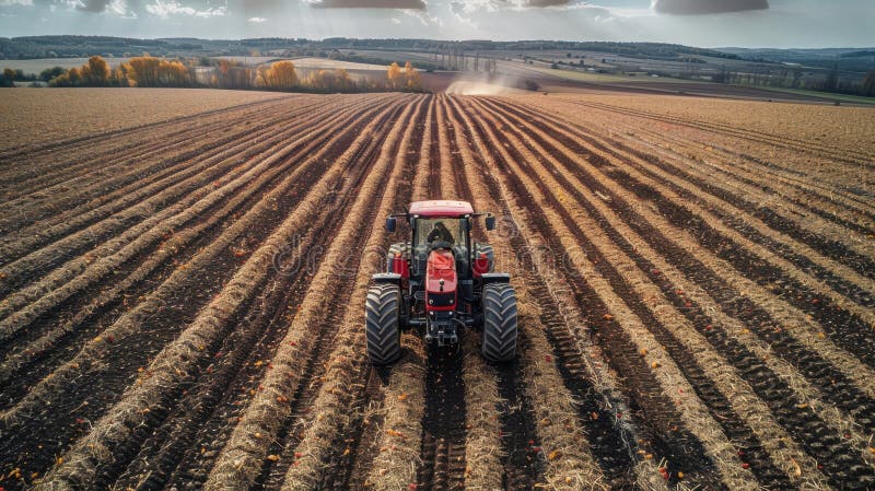 An Aerial View of a Tractor Tilling a Field in the Spring. Spring Field ...
