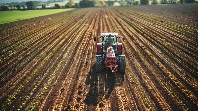An Aerial View of a Tractor Tilling a Field in the Spring. Spring Field ...