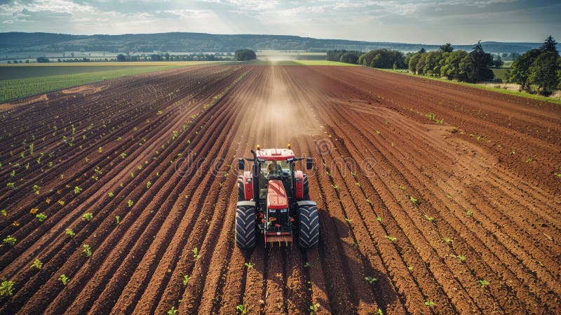 An Aerial View of a Tractor Tilling a Field in the Spring. Spring Field ...