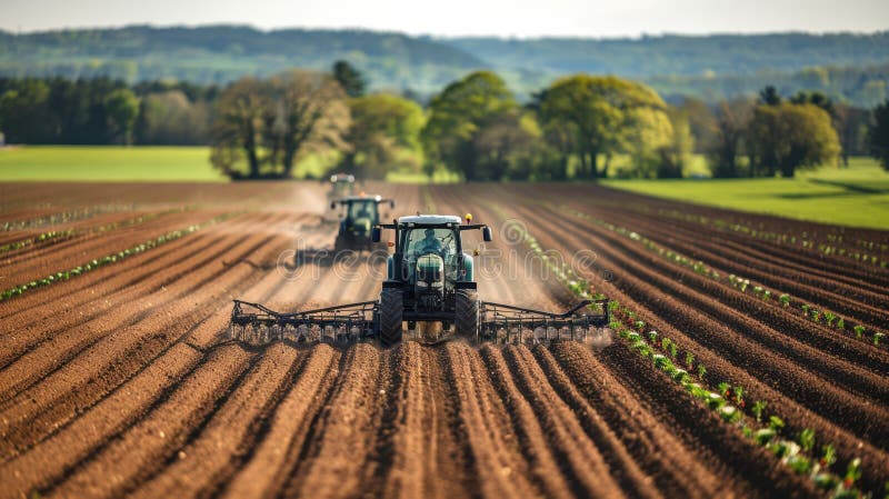 An Aerial View of a Tractor Tilling a Field in the Spring. Spring Field ...