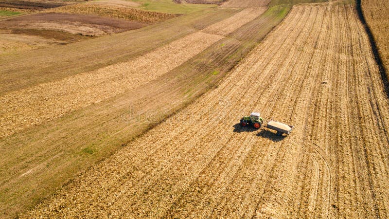 Aerial View of Tractor Working in the Fields. Countryside Agriculture ...