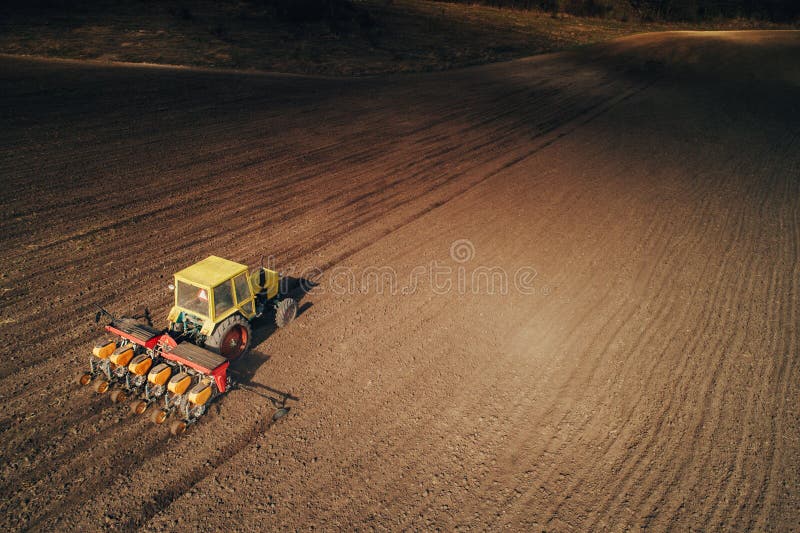 Aerial View of Tractor Working on the Harvest Field Stock Image - Image ...