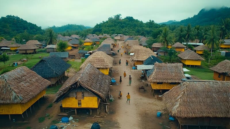 Aerial View of Traditional Village in Tropical Forest Stock ...