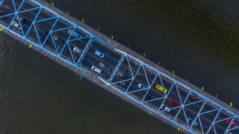 Aerial View on Traffic Bridge Over River, Cars on Bridge Stock Photo ...