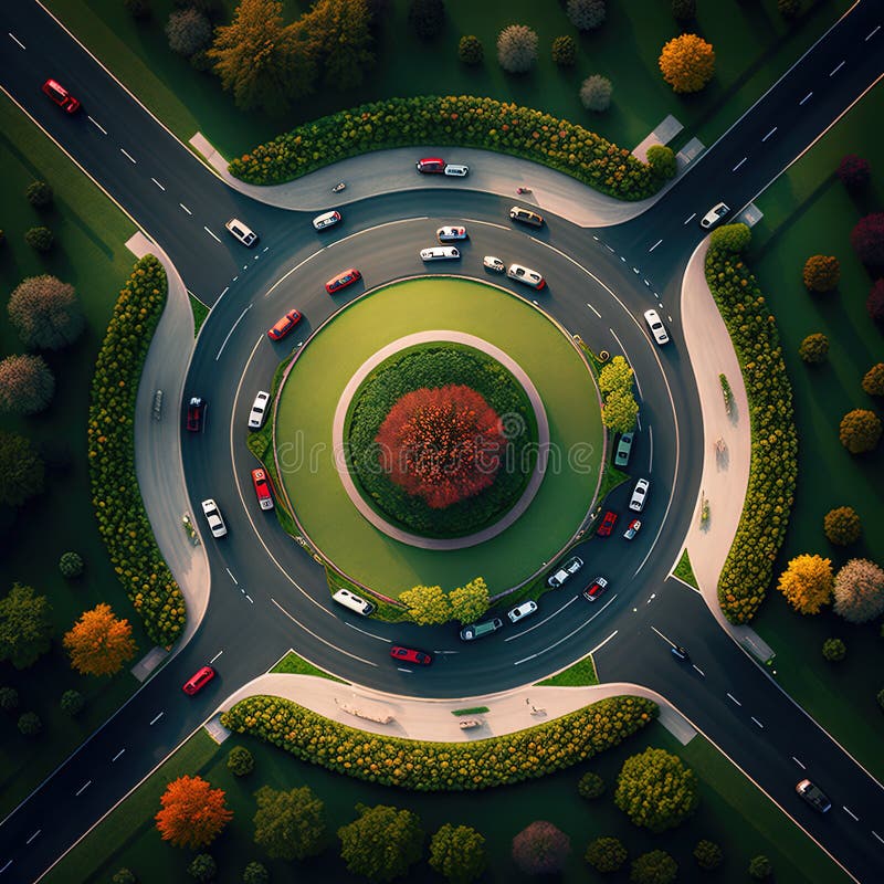 Aerial View of Traffic Roundabout. Generative AI Stock Illustration ...