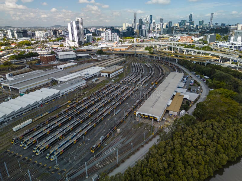 Aerial View of Train Depot in Brisbane Stock Photo - Image of travel ...