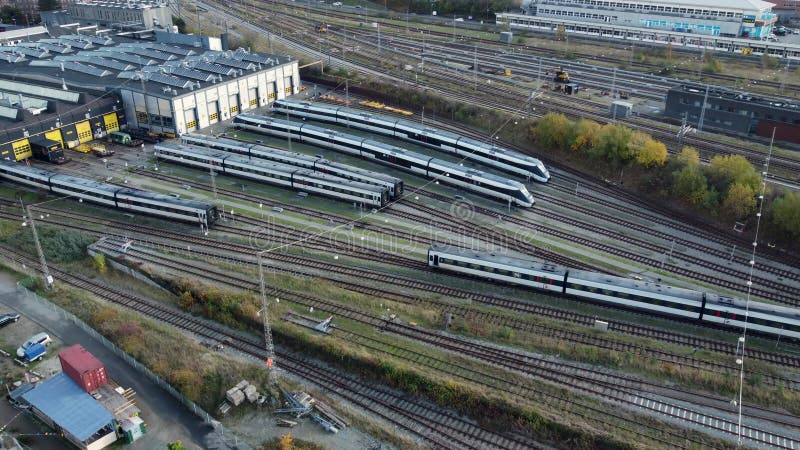 Aerial View of Train Leaving Station. Stock Footage - Video of ...