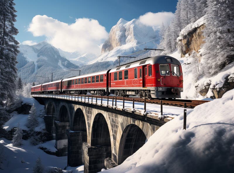 Aerial View of Train Passing through Famous Mountain. Train Express ... Aerial View of Train Passing through Famous Mountain. Train Express ...