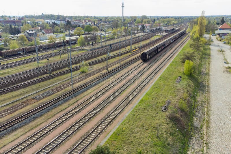 Aerial View of the Train on the Railways Stock Photo - Image of city ...