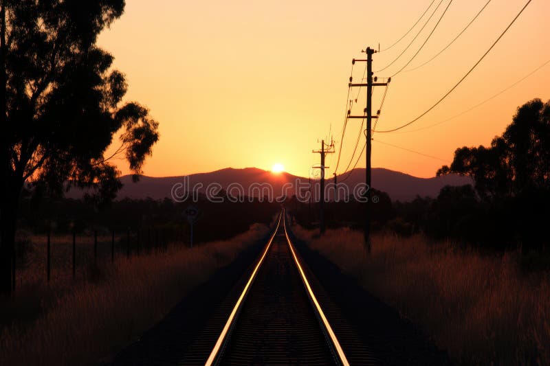 Aerial View of Train Track Under a Vibrant Sunset Sky. Stock Photo ...
