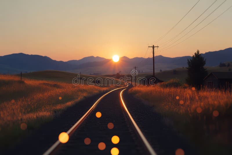 Aerial View of a Train Track Under a Vibrant Sunset Sky. Stock Photo ...