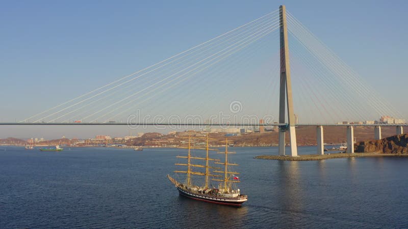Sailboat Pallada with the Russian Flag on the Stern Stock Footage ...