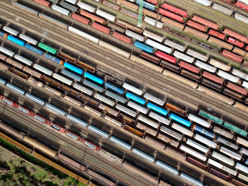 Aerial view of trains stock image. Image of train, cargo - 118306615