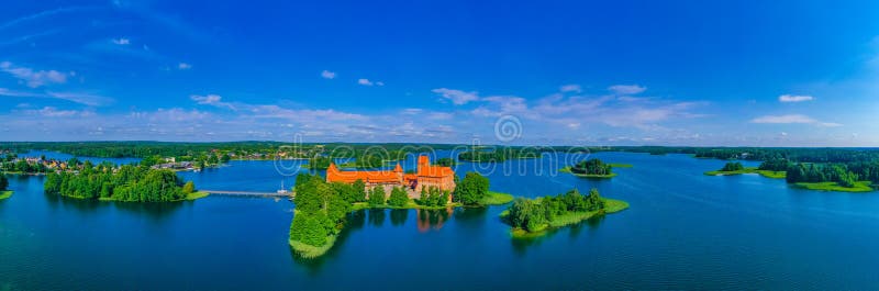 Aerial View of Trakai Castle at Galve Lake in Lithuania Stock Photo ...