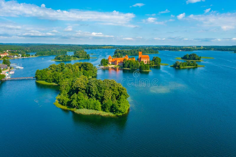 Aerial View of Trakai Castle at Galve Lake in Lithuania Stock Image ...