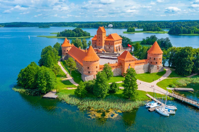Aerial View of Trakai Castle at Galve Lake in Lithuania Stock Photo ...