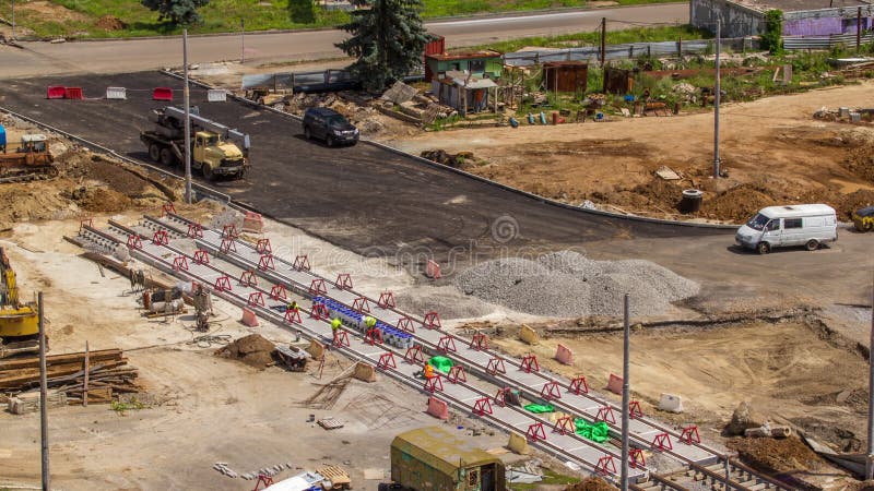 Aerial View of Tram Rails at the Stage of Their Installation and ...