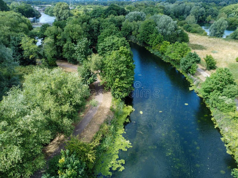 Aerial View of Tranquil Clear Water River and Path in Hoddesdon Stock ...