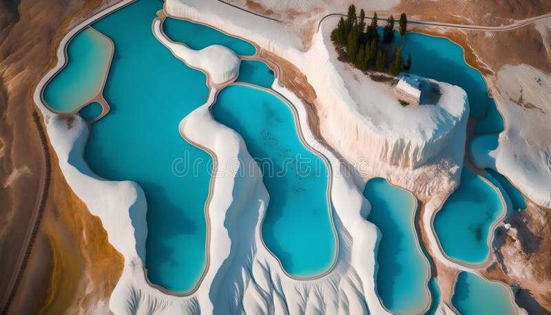Aerial View of Travertine Pools in Pamukkale, Turkey Stock Illustration ...