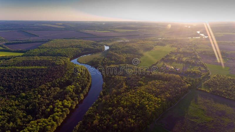Aerial View of the Trees and the River on Sunset. Editorial Photo ...