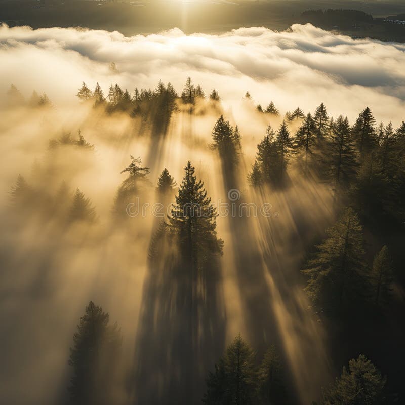 Aerial View of Trees Shadows on Sunrise Stock Illustration ...