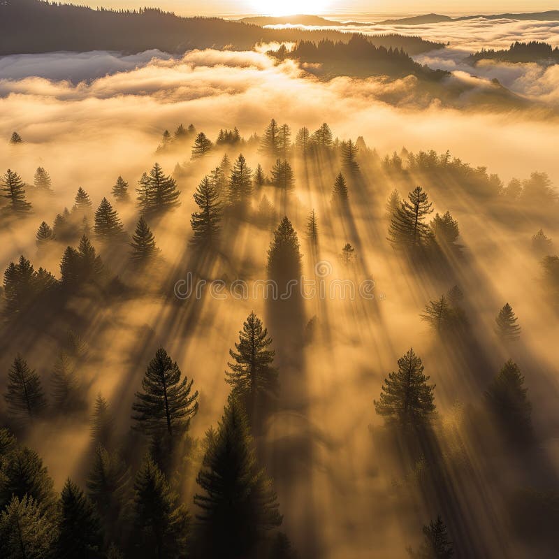 Aerial View of Trees Shadows on Sunrise Stock Illustration ...