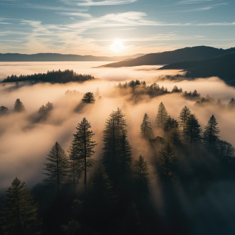 Aerial View of Trees Shadows on Sunrise Stock Illustration ...