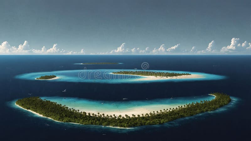 Aerial View of Tropical Atoll with Multiple Islands Surrounded by ...