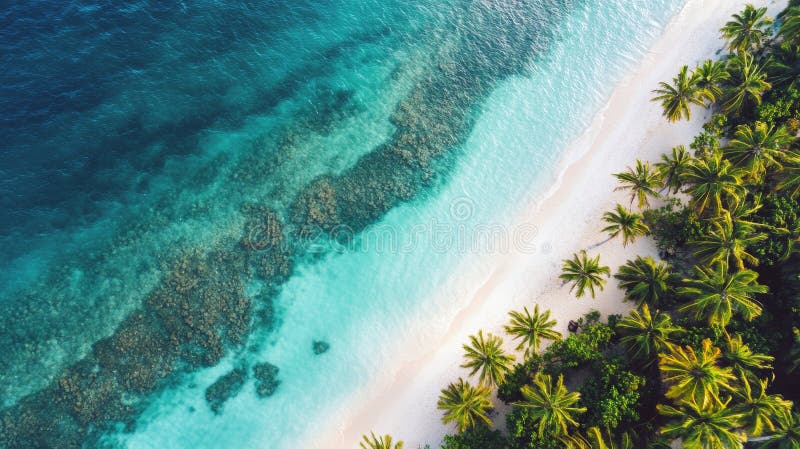 Aerial View of Tropical Beach with Clear Blue Waters and Lush Palm ...