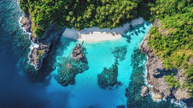 Aerial View of Tropical Beach with Clear Turquoise Water and Lush ...