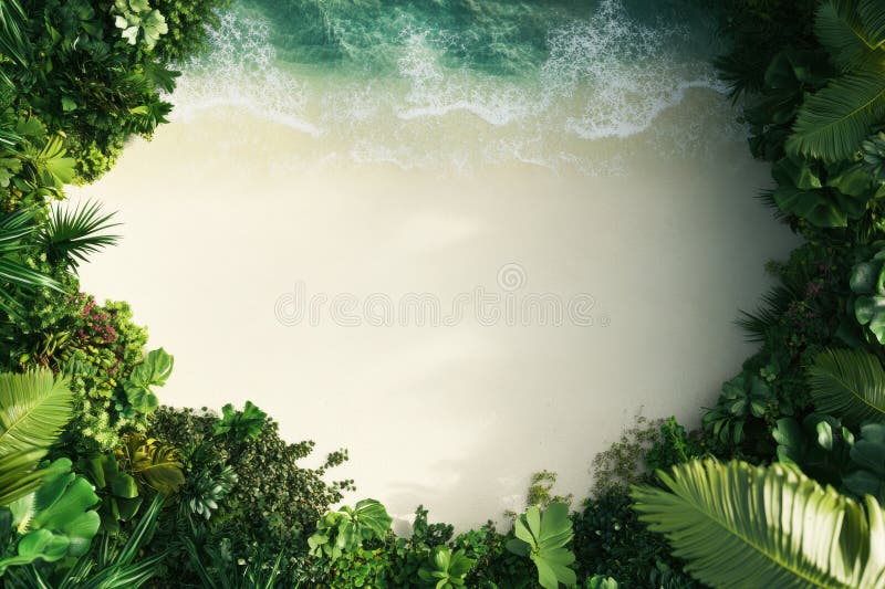 Aerial View of Tropical Beach Surrounded by Lush Greenery and Ocean ...