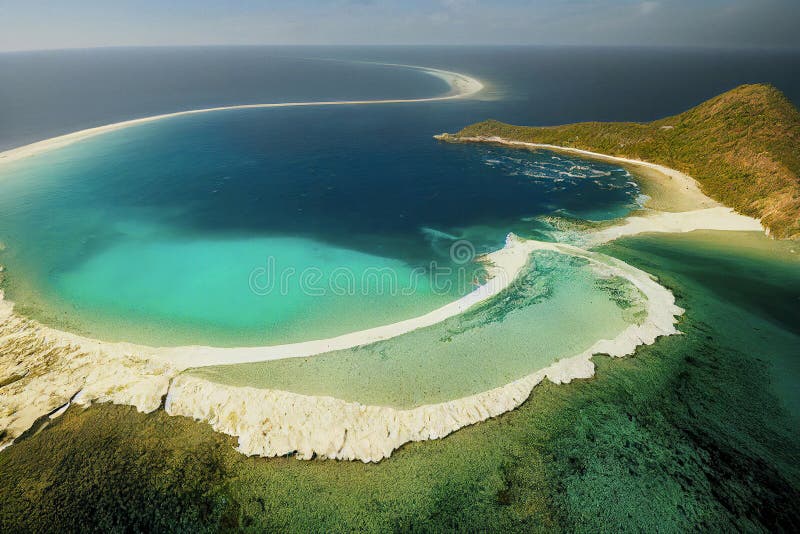 Aerial View of a Tropical Island with a Long Sand Spit Stock Photo ...