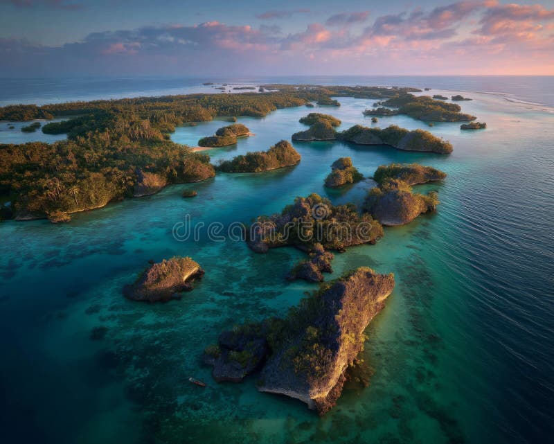 Aerial View of Tropical Islands at Sunset Stock Illustration ...