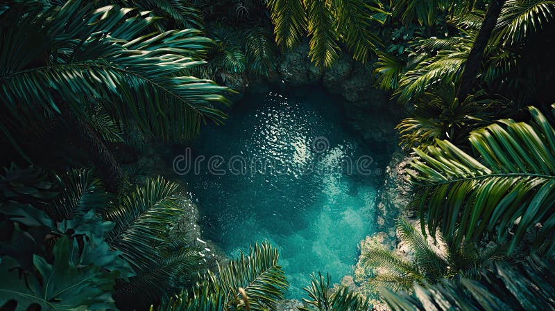 Aerial View of a Tropical Lagoon Surrounded by Lush Palm Trees Stock ...
