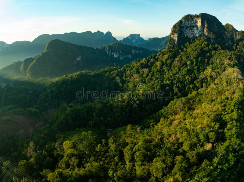 Aerial View Tropical Rainforest Trees Mountains Stock Photo - Image of ...