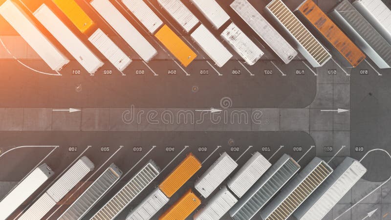 Aerial View of Trucks in a Distribution Center, a Large Logistics ...