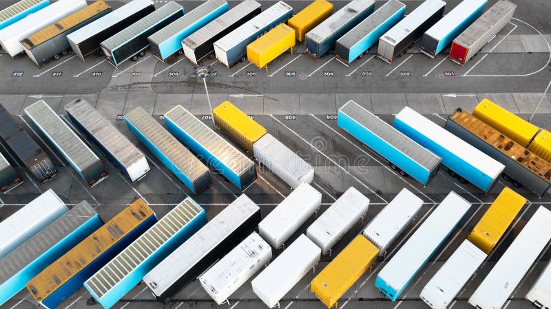 Aerial View of Trucks in a Distribution Center, a Large Logistics ...